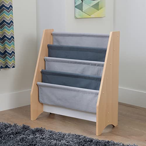 KidKraft Wood and Canvas Sling Bookshelf Furniture for Kids - Gray & Natural, Gift for Ages 3+