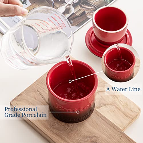 Porcelain French Butter Crock, LOVECASA Butter Dish for Counter with Water Line, Butter Keeper with Lid, Ceramic Butter Container, No More Hard Butter, Perfect Spreadable Consistency(Red)