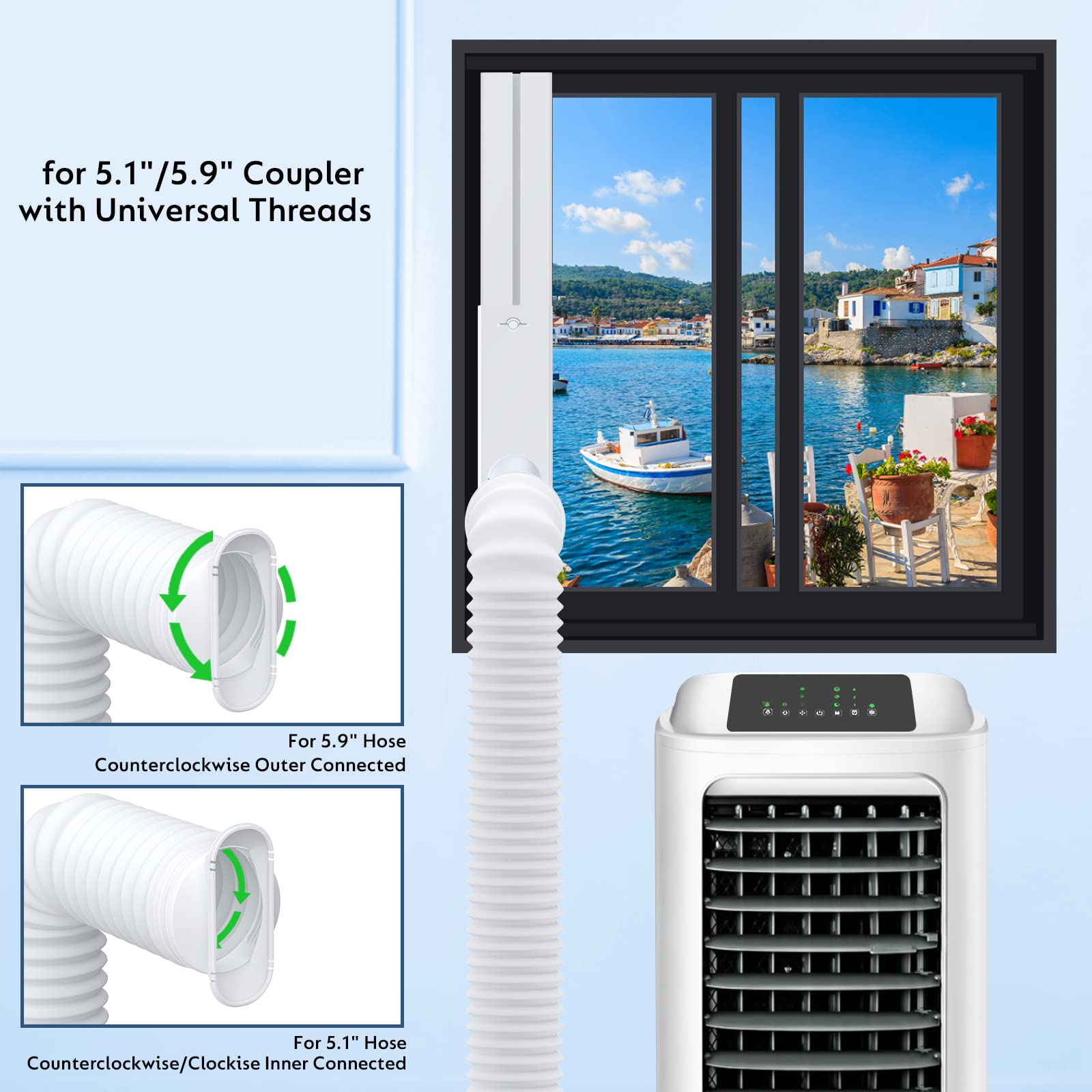 Portable AC Window Kit, AKEYWAVE Air Conditioner Window Vent Kit, Upgrade AC Window Kit for 5.1 or 5.9 inch Diameter Exhaust Hose, Adjustable AC Vent Slide Side Panels Length 16.9 to 60"