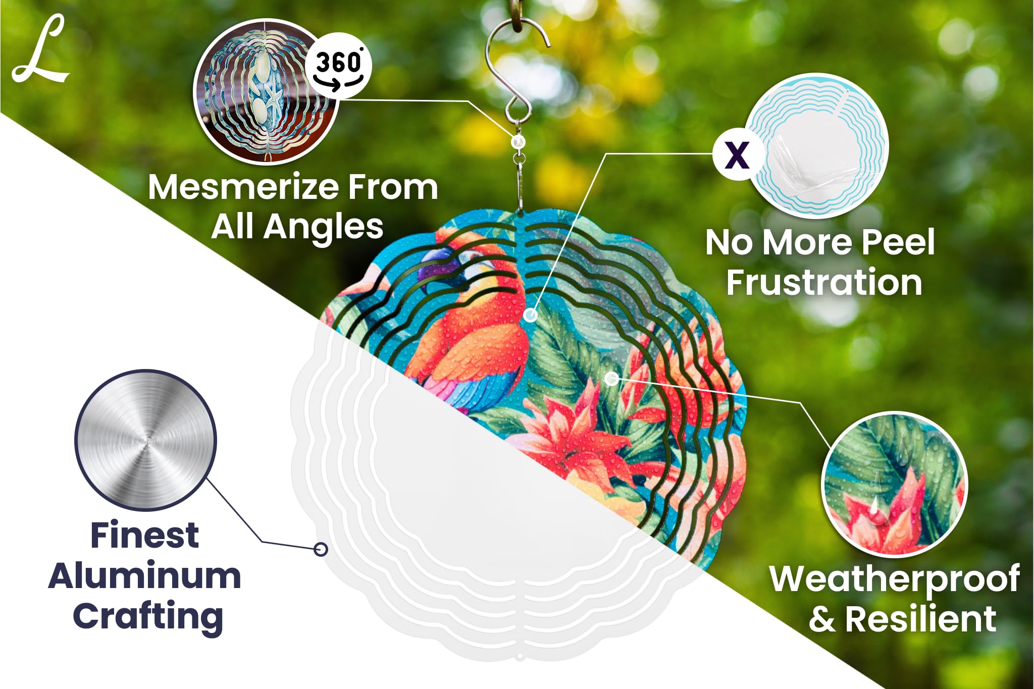 Luxiris Sublimation Wind Spinner Blanks 8 Inch - 5 Pack Bulk Products | 3D Aluminum, Hanging DIY Wind Spinners Sublimation for Yard and Garden | with Heat Resistant Tape & 30 Digital Starter Designs