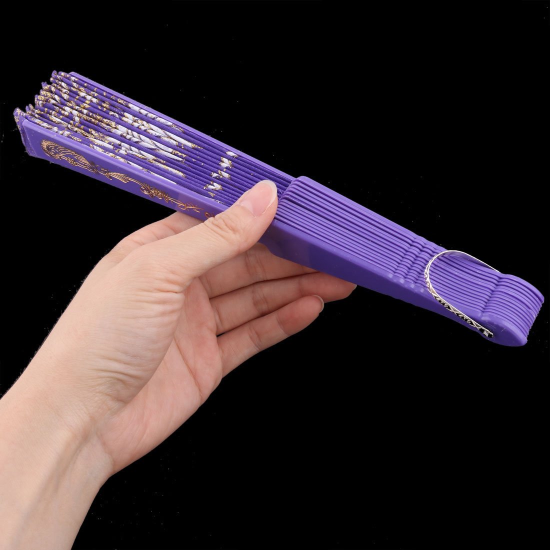 Qtqgoitem Polyester Flower Printed Show Dance Classical Style Foldable Cooling Hand Fan Purple (model: 9e0 6e0 918 706 fbb)