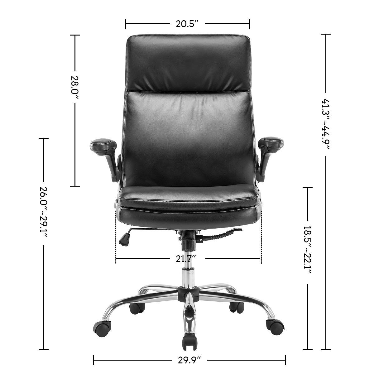 KERMS Executive Office Chair PU Leather Desk Chair with Lumbar Support and Flip Up Arms, High Back Office Chair Adjustable Recline Locking, Black