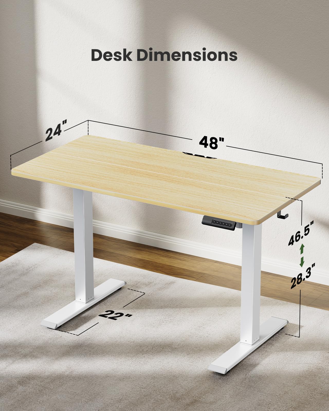 Marsail Electric Standing Desk, 48 * 24 Inch Standing Desk Adjustable Height, Stand up Desk for Home Office Furniture Computer Desk 4 Memory Presets with Headphone Hook