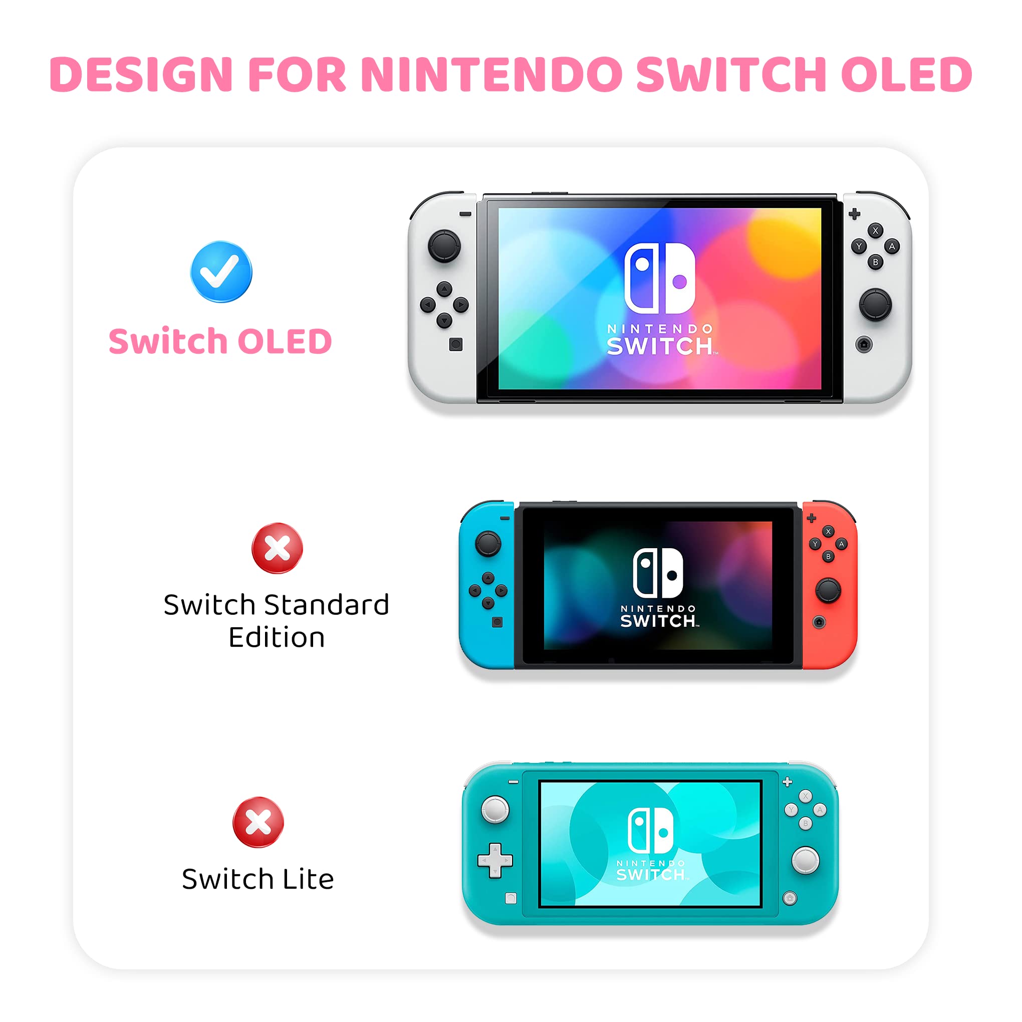 RHOTALL Pink Protective Case for Nintendo Switch OLED with Cute Girl Pattern, Anime Theme Cover Case Compatible with Switch OLED and Joycon Controller with Screen Protector and 4 Thumb Caps