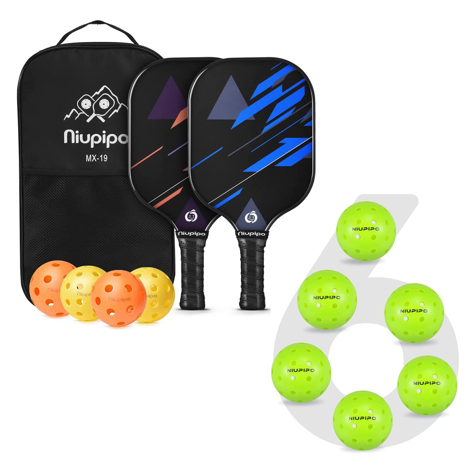 Niupipo Pickleball Paddles Pickleball Set of 10 Balls and 1 Pickleball Bag