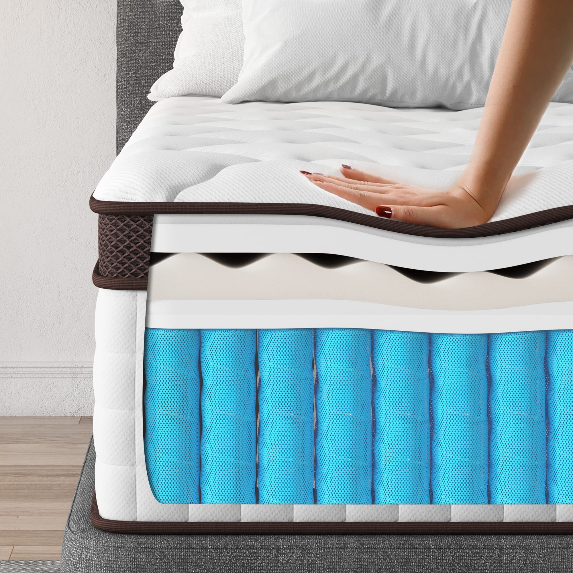 Kescas Full Mattress, 10 Inch Hybrid Mattress with Memory Foam & Heavier Coils, Ergonomic Design for Pressure Relief, Medium Firm Feel