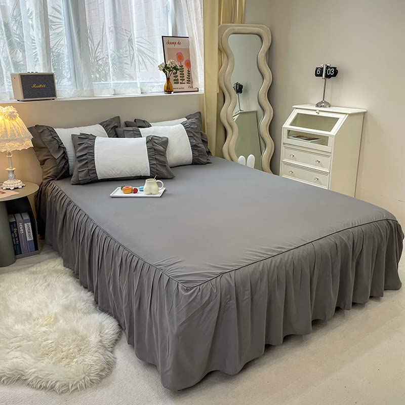 Intertest Duvet Cover Queen,Korean Princess Style Bedding Set,100% Washed Cotton 4 Pieces Solid Duvet Cover Set Lightweight Soft Queen Sheet Set Zipper Closure Breathable(No Comforter