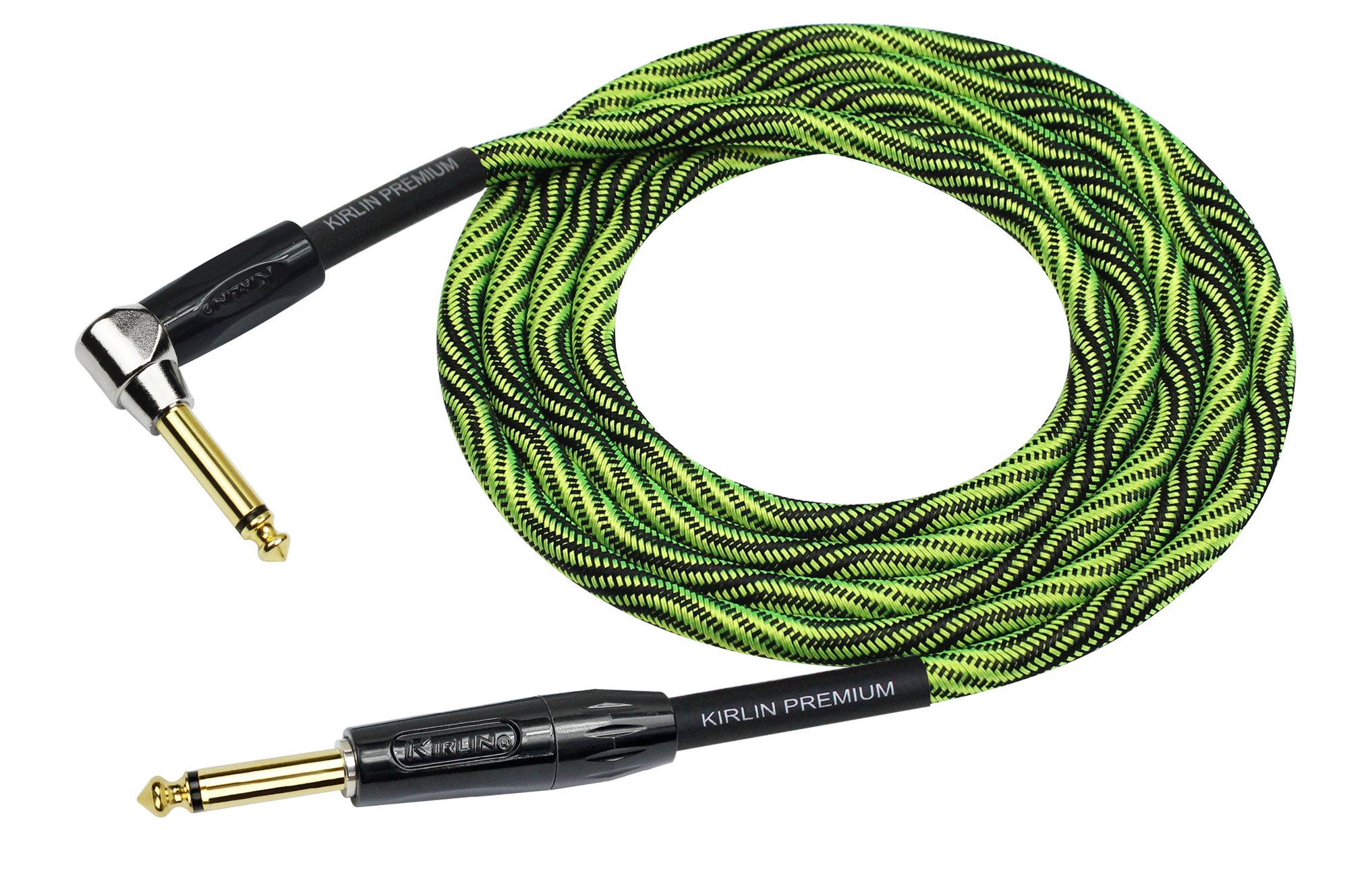 KIRLIN Cable IWB Instrument Cable, 1/4-Inch Right Angle to Straight, Black Green Wave, 10FT (IWB-202 BFGL-10/WBG)