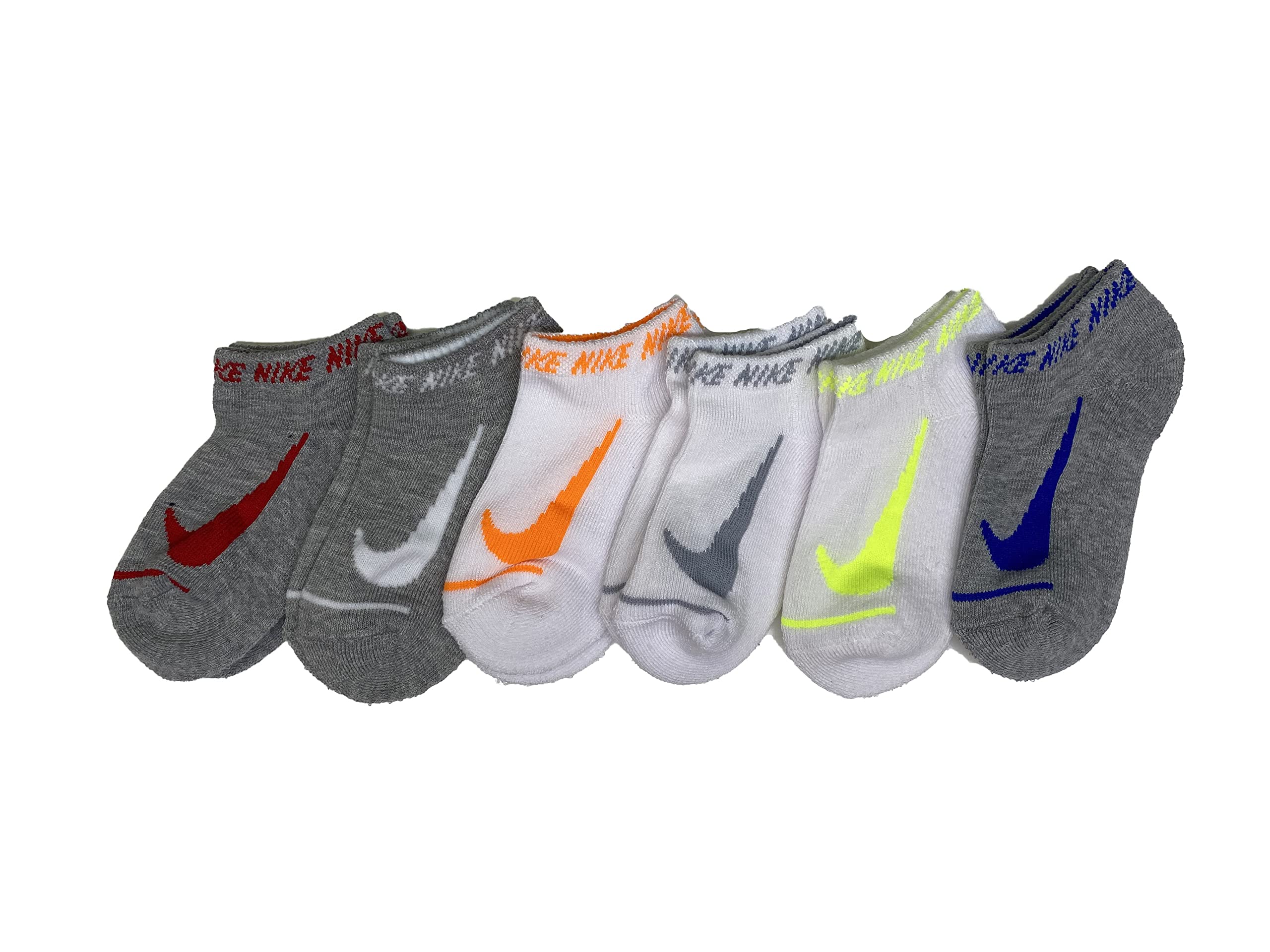 Nike Kid`s Swoosh Cushioned No Show Training Socks 6 Pack (Grey(BN0472-001)/W, 5-7)