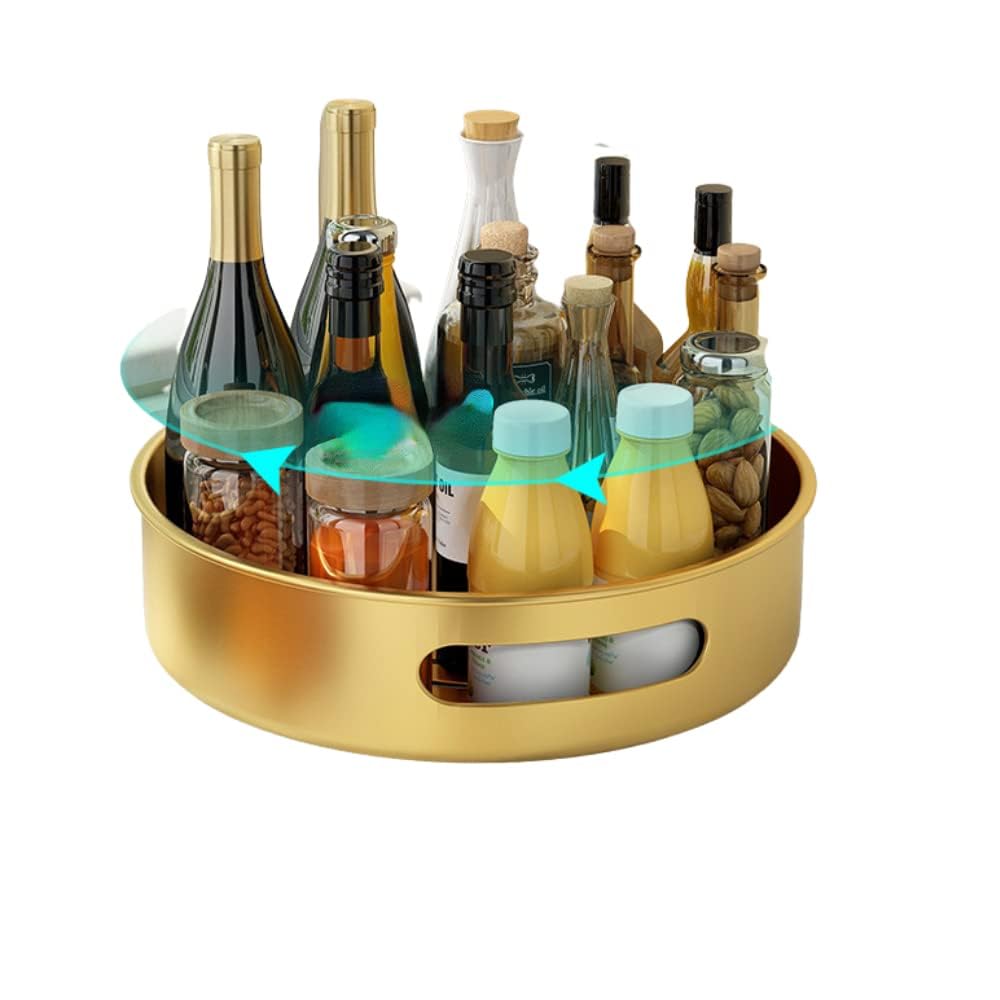 Lazy Susan Turntable Organizer, Fashion Round Rotating Turntable Organization Makeup Spice Perfume Organizer for Cabinet Pantry Kitchen Countertop Refrigerator Bedroom Dresser Cupboard (Gold)