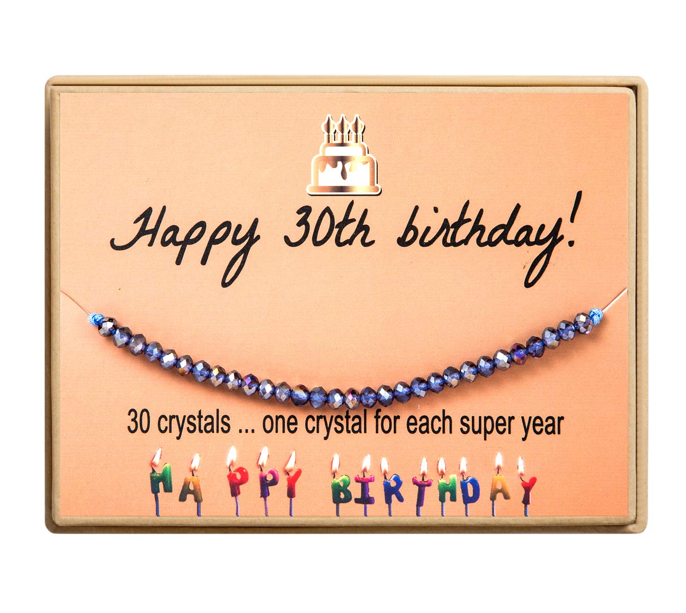 KGBNCIE 30th Birthday Gifts for Women Vibrant Thirty Crystal Beads Bracelet on Adjustable 30 Birthday Gift for Her With Message Card for Women