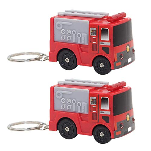 KESYOO 1 Set 2 Pcs Fire Truck Keychain Fire Engine LED Keyring Handbag Hanging Keychain for Kids Fireman Birthday Party Favor (Red)