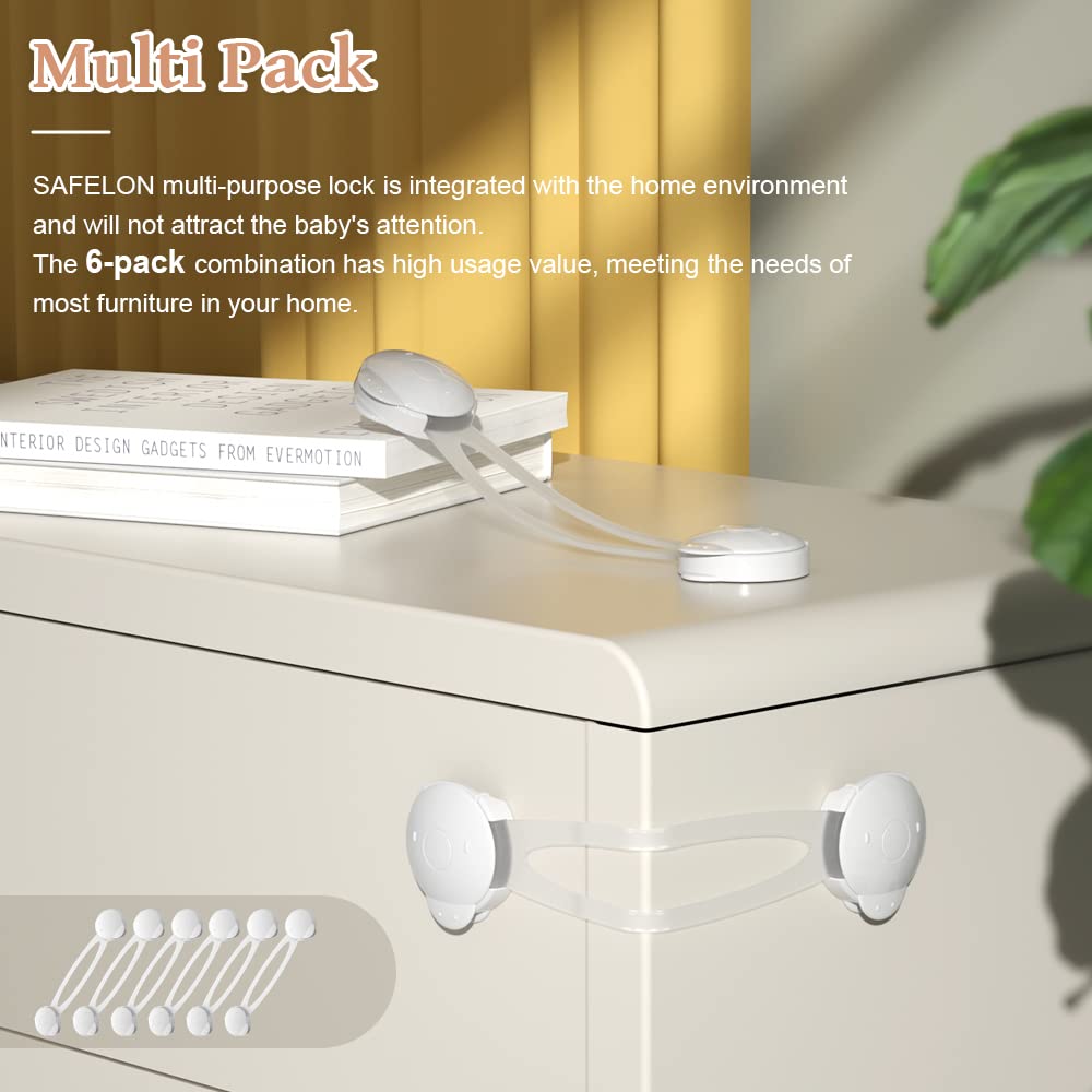 SAFELON 6 Pcs Baby Safety Multi-Purpose Locks, Childproof Cabinet Lock, Drawer Lock, Fridge Lock