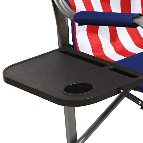 Kamp-Rite Portable Folding Outdoor Beach Patio Lawn Director's Chair w/Side Table & Cup Holder for Camping, Tailgating, and Sports, USA Flag