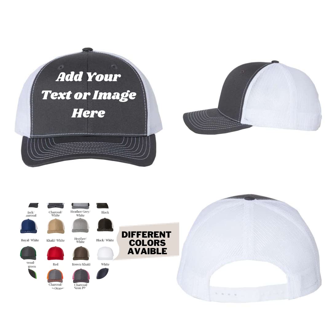 Richardson 112 Pack of 12 Custom Hat with Embroidered Text/Logo, Personalized Adjustable Snapback Trucker Cap (Adjustable, 12 Pack Charcoal White)