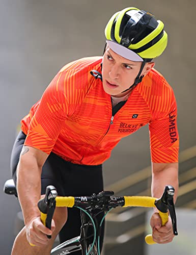 LAMEDA Cycling Jersey Short Sleeve for Men Breathable Moisure Wicking Mountain Bike Shirt Full Zip with Pockets Orange Medium