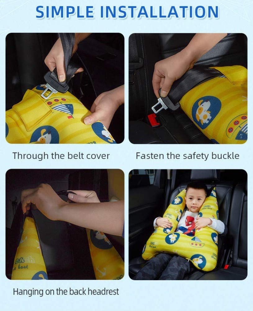 Kids Car Pillow with Head and Neck Support | Adjustable with Seatbelt | Soft and Snug Car Headrest Pillow | Best for Children When Traveling - Navy Blue