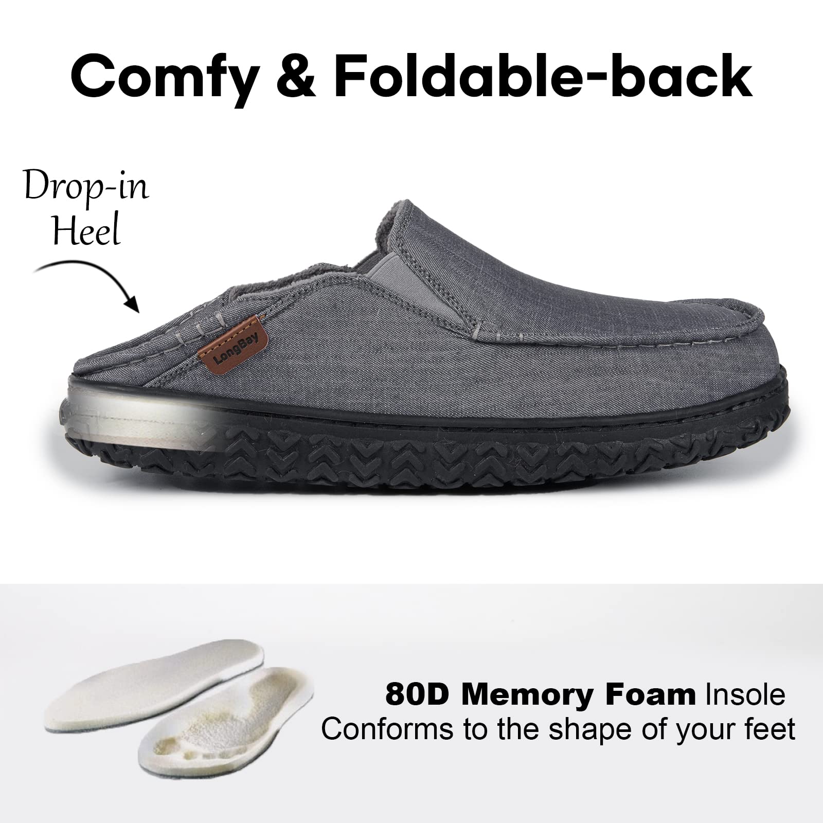 LongBay Men's Moccasin Slippers Cozy Breathable Memory Foam House Shoes for Indoor Outdoor Gray, 11