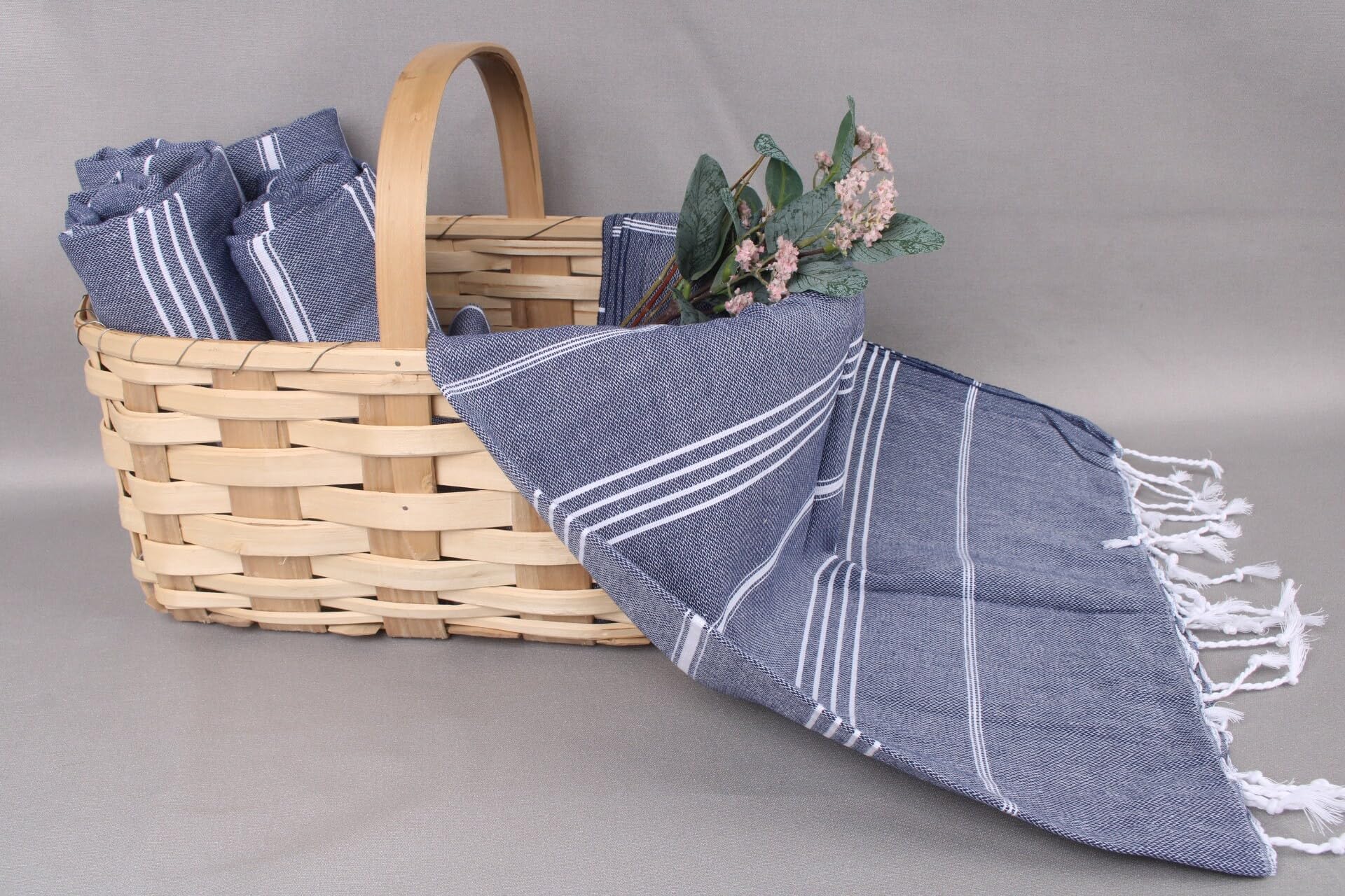 kayra export Turkish Towel,40x71 Oversized Beach Towels - Beach Blanket 100% Cotton Quick Drying Compact, Soft and Absorbent Travel Towel Gifts for Adults Beach Accessories - Striped (Dark Navy)