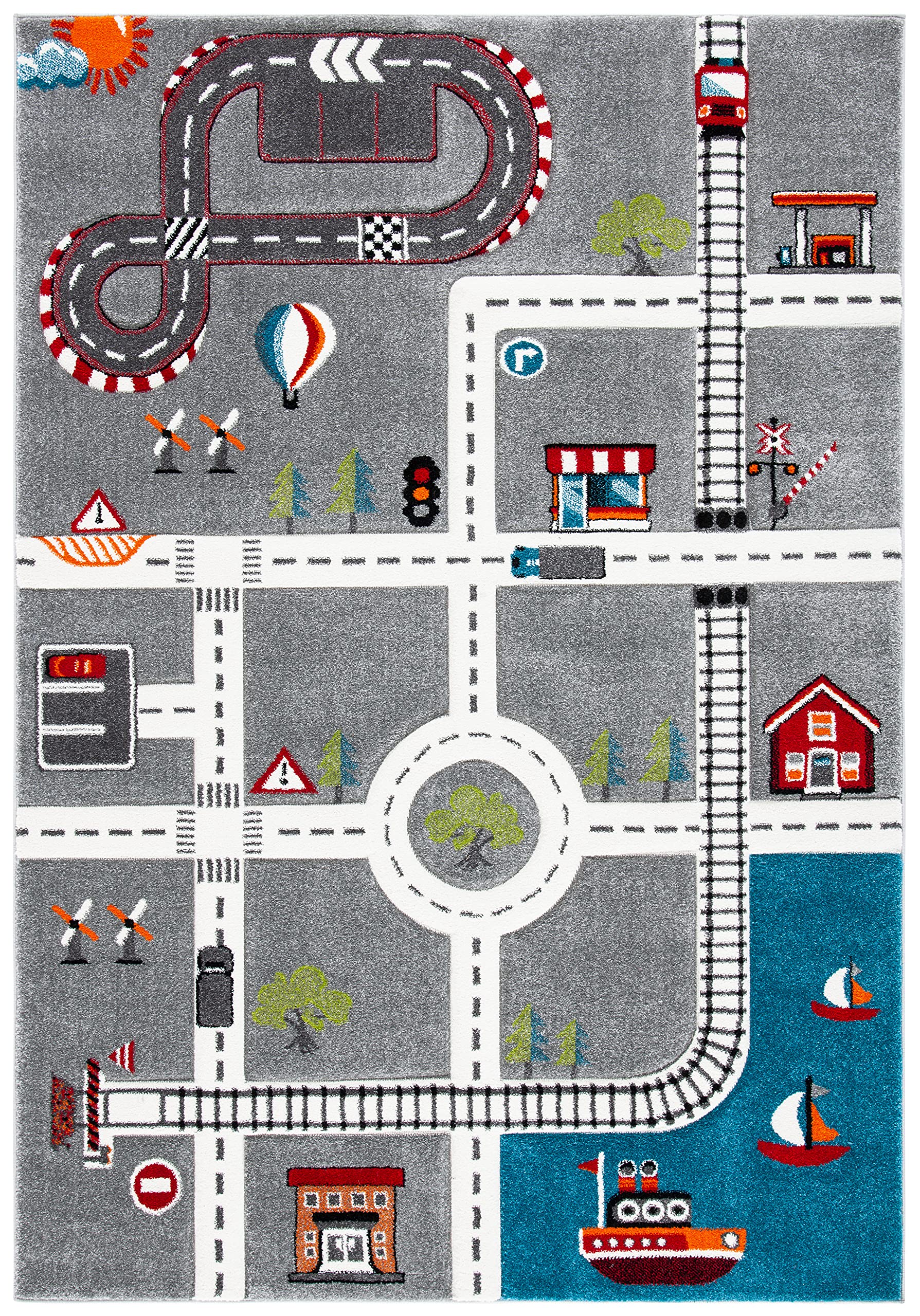 SAFAVIEH Carousel Kids Collection Accent Rug - 2' x 3', Grey & Ivory, Non-Shedding & Easy Care, Ideal for High Traffic Areas for Boys & Girls in Playroom, Nursery, Bedroom (CRK192F)