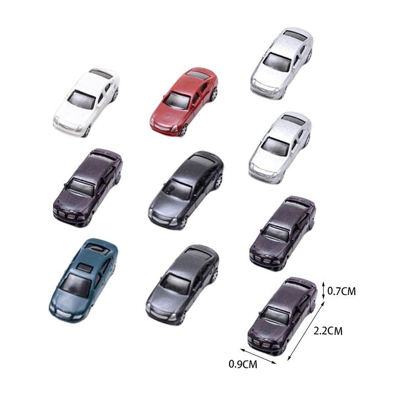 predolo 10Pcs Mini Model Car Painted Accessories Vehicle Toys for Street Layout Railway Scenery Sand Table DIY Model Collection, 1/200