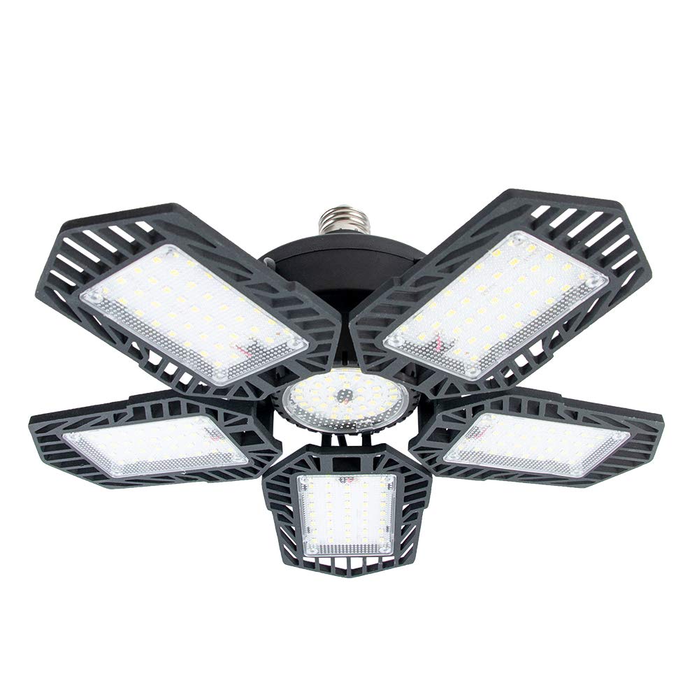 LED Garage Light, 150W 15000 Lumens Daylight LED Light Bulbs, Deformable Garage Ceiling Lights with Five Adjustable Panels, E26/E27 Base LED Shop Light Bulb for Workshop Basement and Warehouse