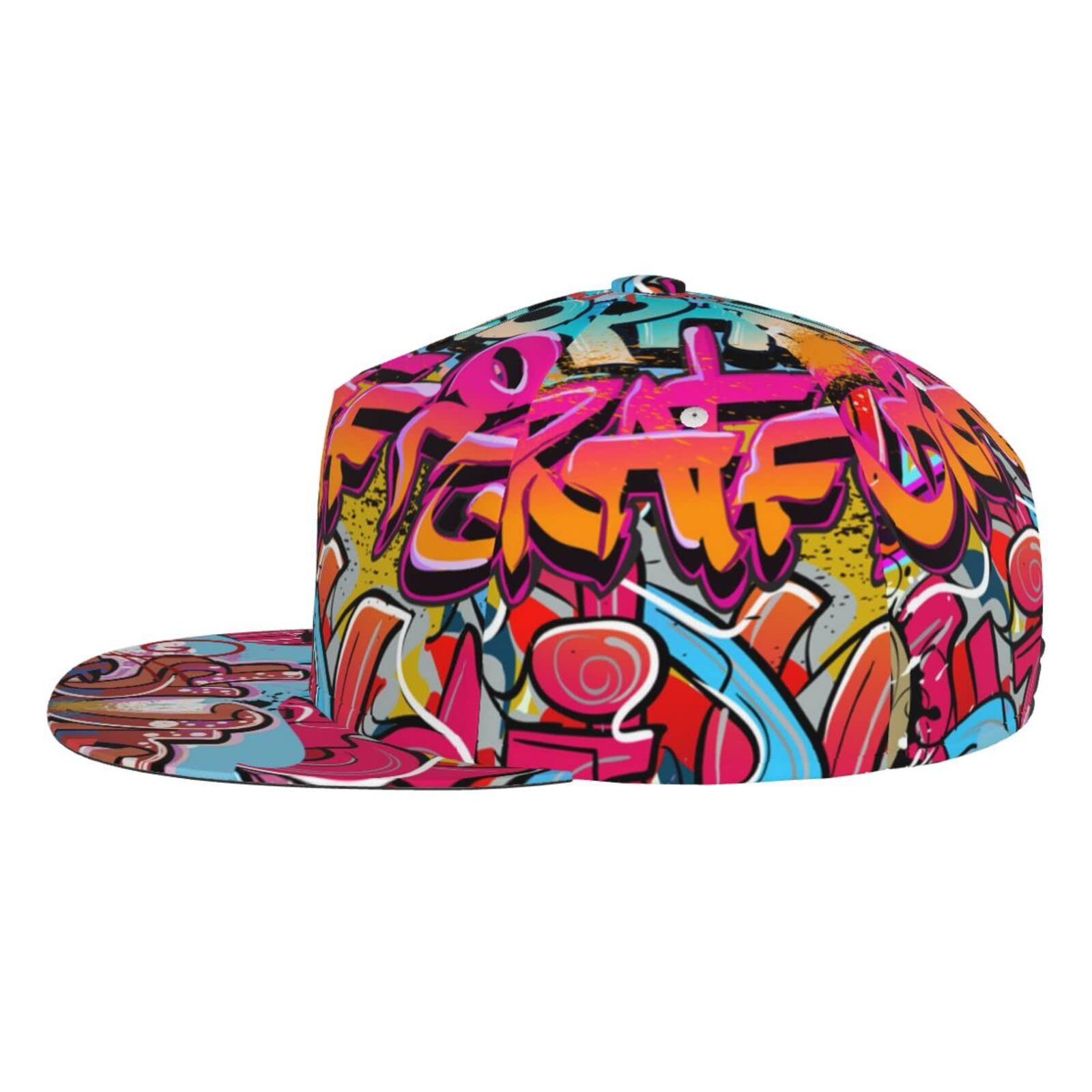 Quzioxe Graffiti Wall Urban Flat Bill Brim Cap Hip Hop Hat Baseball Cap for Men Women Adjustable Square Flat Visor Back Trucker Snapback Hat