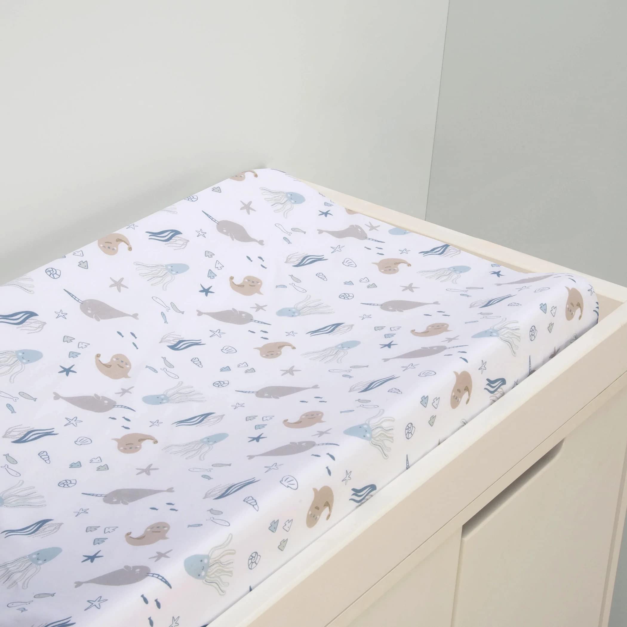 Trend Lab Sea Babies 100% Soft Cotton Percale Changing Pad Cover, Fits A Standard Changing Pads, 1 Count