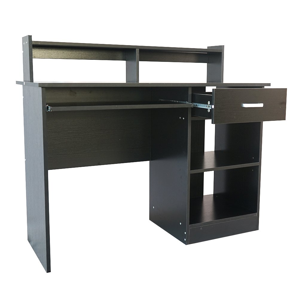 Kcelarec Computer Desk with Keyboard Tray and Drawer Small Home Office Bedroom, Homework and School Studying Writing Desk for Student with Storage (Black)