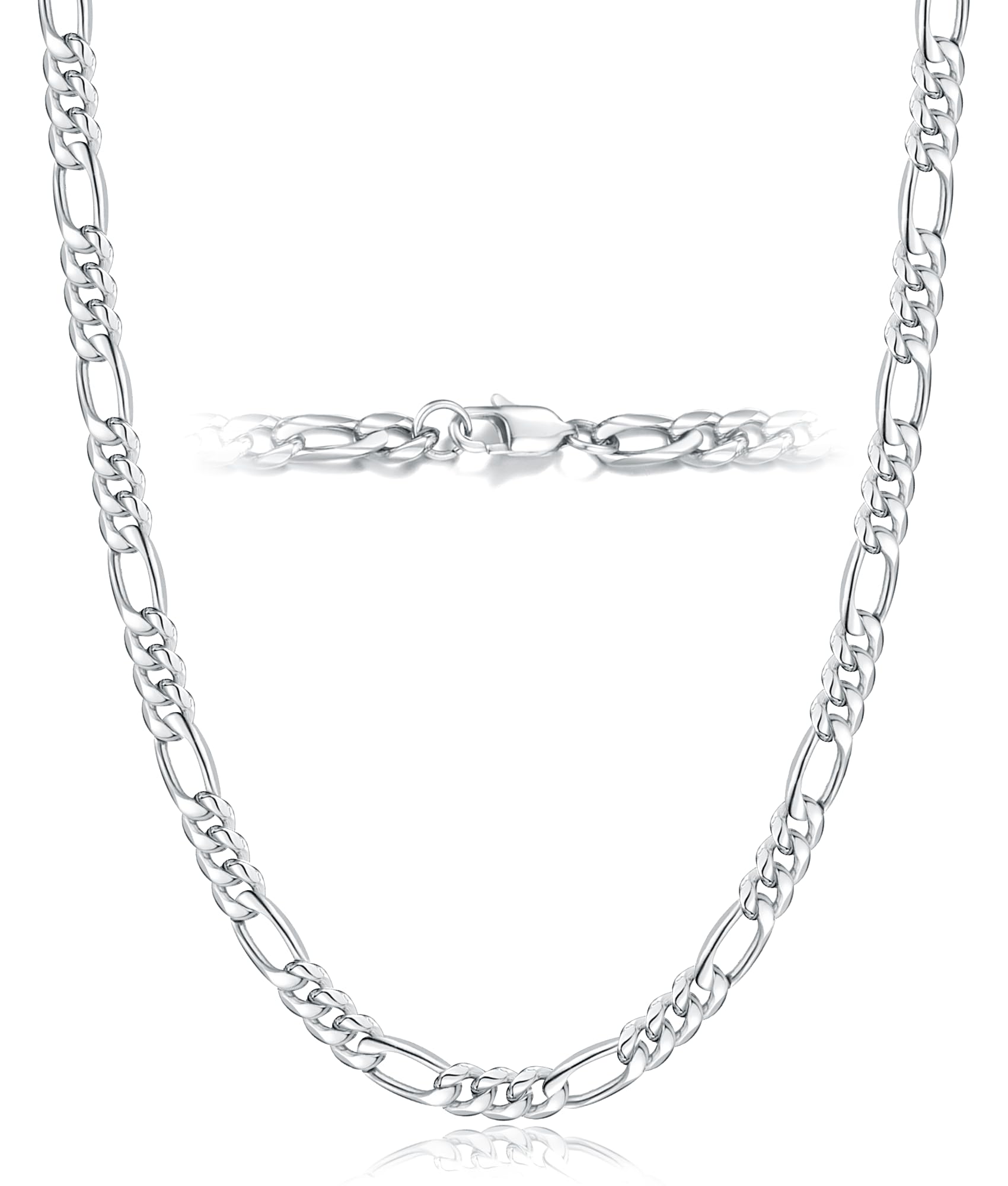 Jewlpire Silver Chain for Men Women, 5.5mm Men's Chain Necklace Stainless Steel Figaro Chain Necklaces Mens Silver Chain, 16 Inches