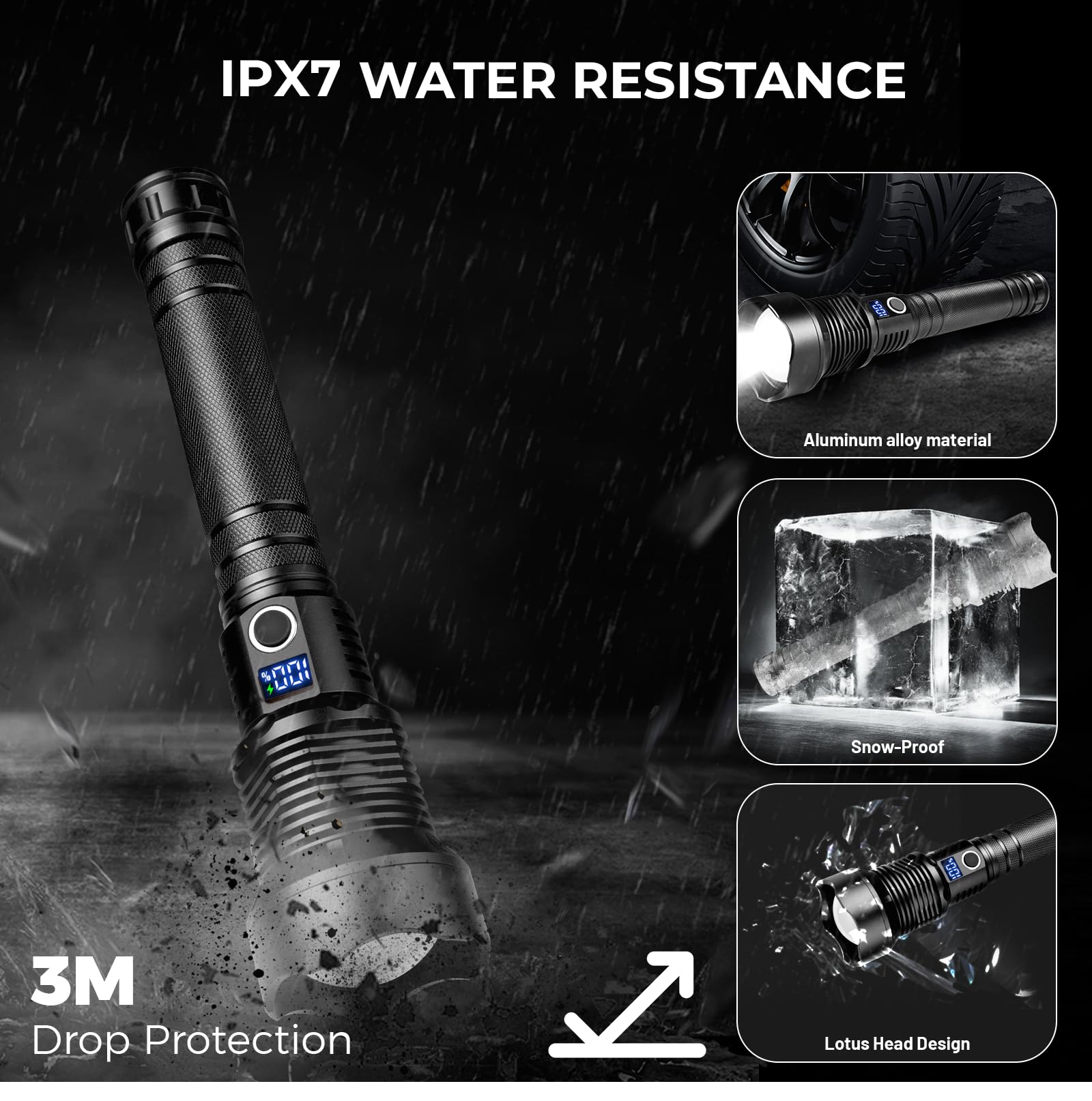 Lylting Rechargeable Flashlights High Lumens, 900,000 Lumens Super Bright Led Flashlight with 5 Modes, Waterproof Flash Light Multifunctional Flashlights for Camping Emergencies