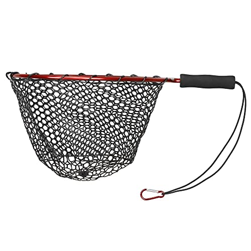 MengK Fishing Net Soft Silicone Fish Landing Net Aluminium Alloy Pole EVA Handle with Elastic Strap and Carabiner Fishing Nets Tools Accessories for Catching Fishes