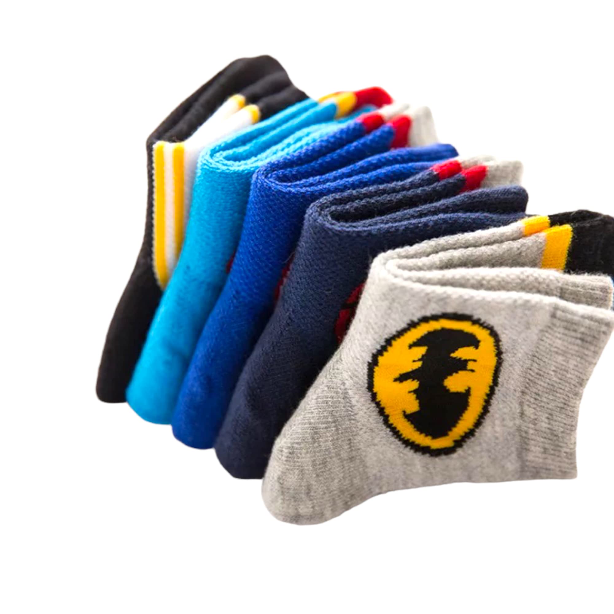 ONDEMAND GLOBAL Mr. Mengty Socks Superhero Cartoon Socks for Boys Kids | Kids Boys Fun Design Low Cut Athletic Socks 5 Pack (Small)