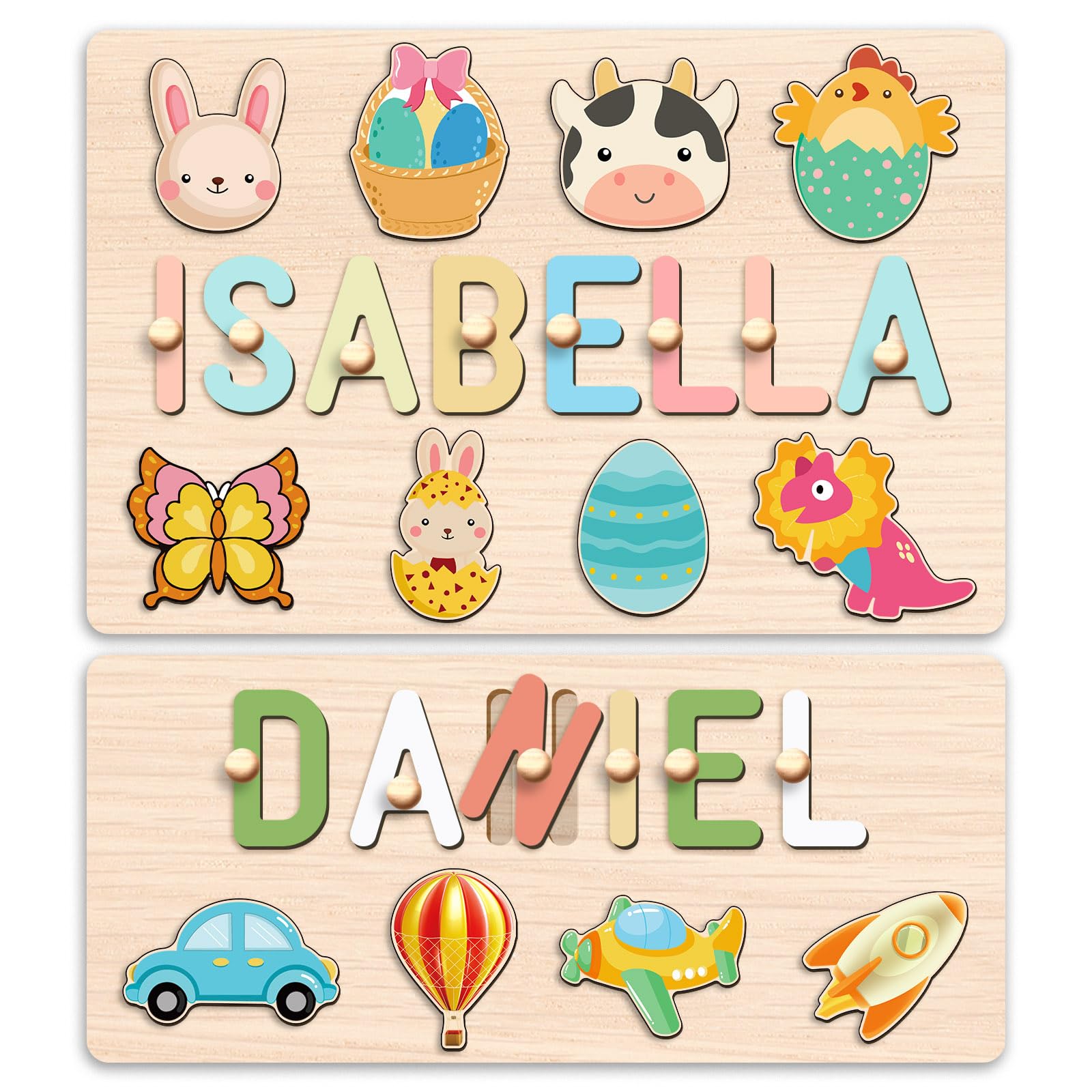 SalaGraphics Personalized Name Puzzles for Toddlers 1-3, Easter Basket Stuffers for Toddler, Personalized Baby Gifts, Wooden Name Puzzle for Kids Personalized, Montessori Toys for 1 Year Old