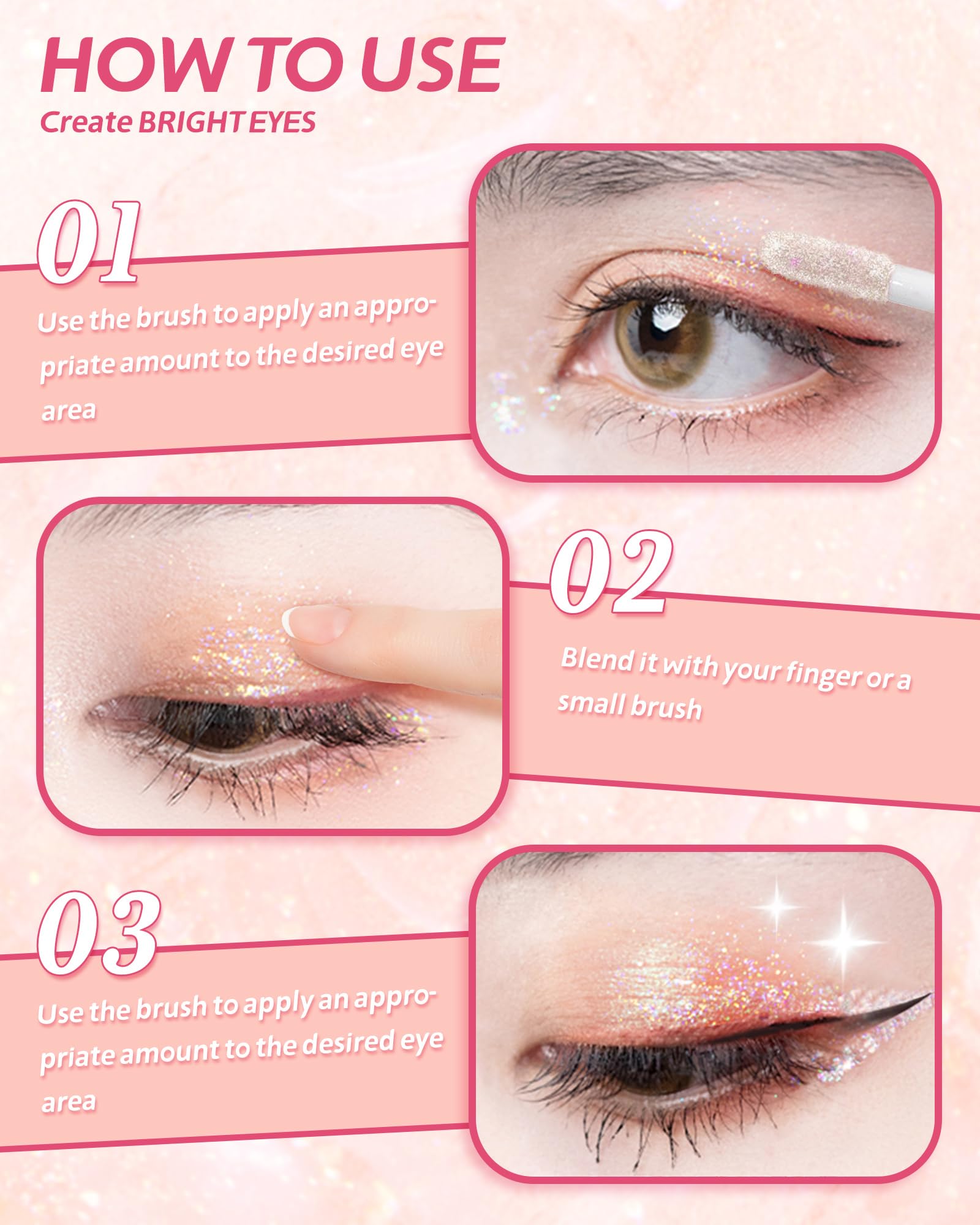 SUMEITANG Liquid Glitter Eyeshadow Eyeliner, Korean Eye Glitter | Tear Drop, Shimmer Metallic Glitter Eye Shadow, Lightweight Water Texture, Quick Drying Long Lasting Creates Beauty Eye Looks