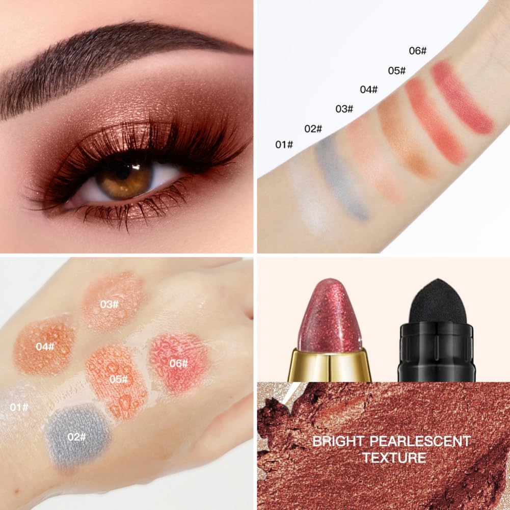 Lucoss 6PCS Cream Eyeshadow Stick, Shimmer Eye Shadow Stick Waterproof Eyeshadow Pencil Long Lasting Glitter Eyeshadow Sticks for Women Eyes Makeup Easy to Wear