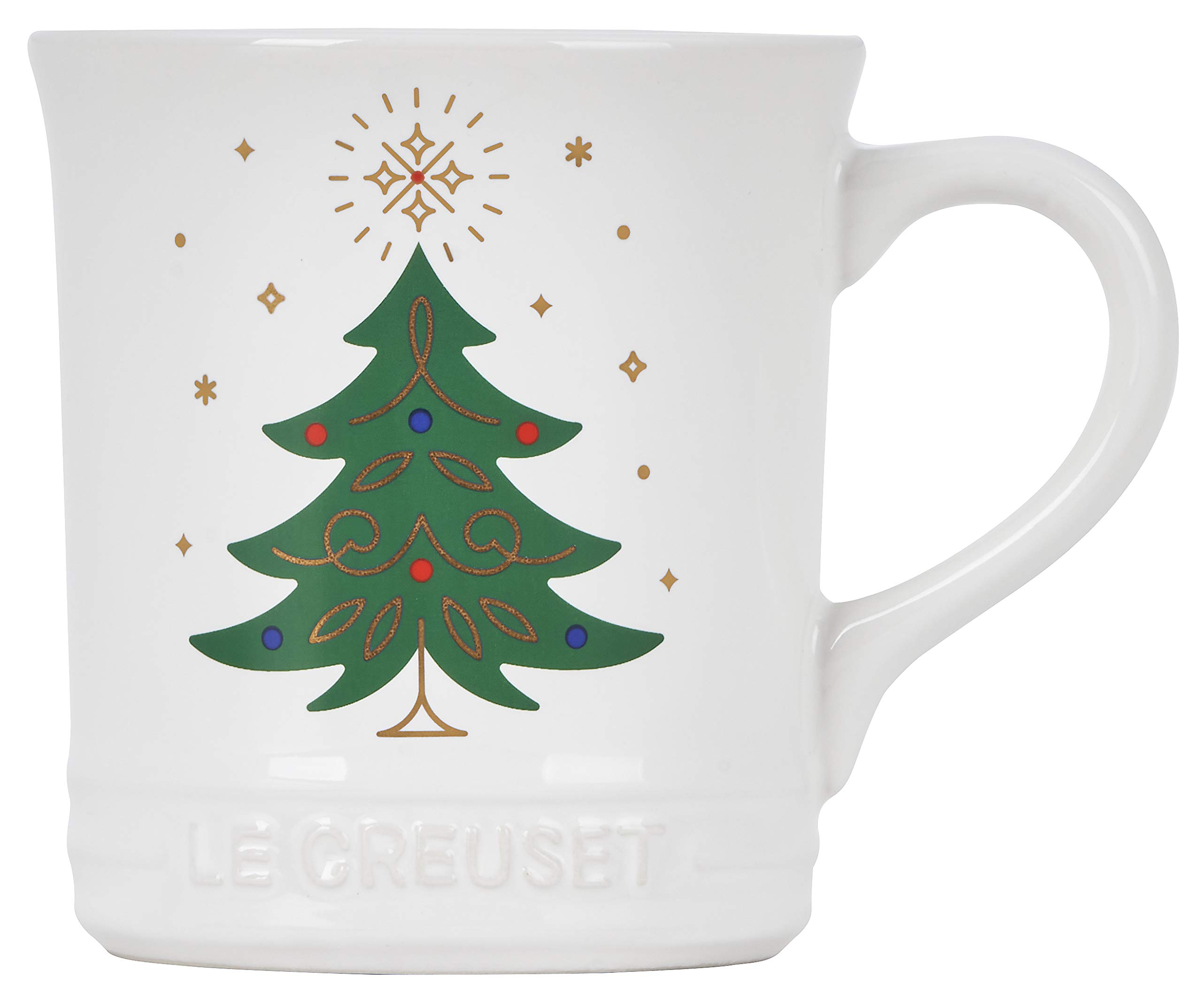 Le Creuset Stoneware Noel Collection: Tree Mug, 14 oz., White w/Applique