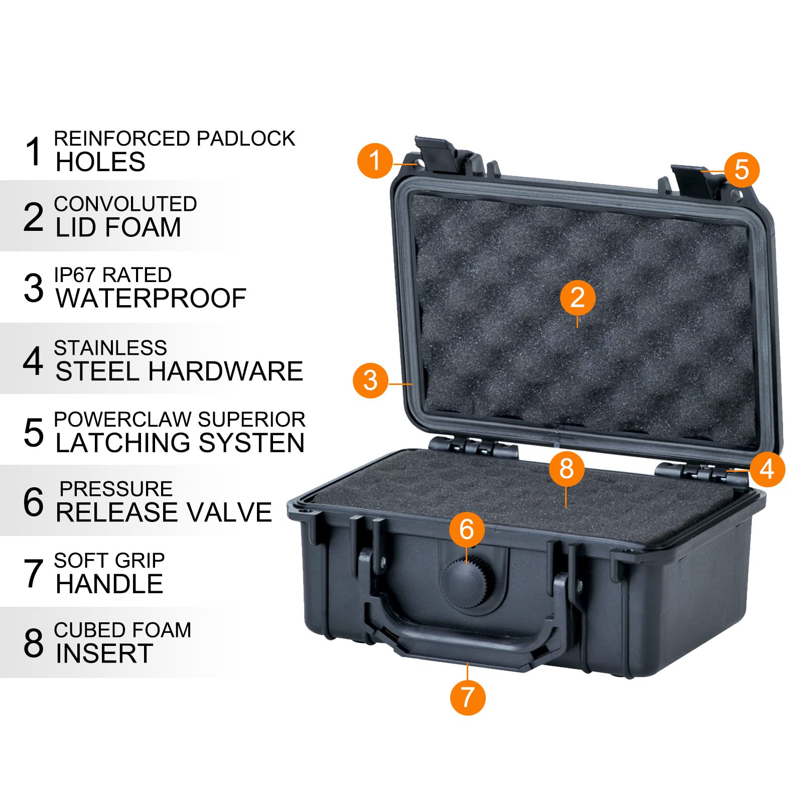 MEIJIA Portable All Weather IP67 Waterproof Protective Case, Hard Case,Camera Case With Customizable Foam,Fit Use of Drones, Cameras,Equipments, 8.12βx6.56βx 3.56β, Elegant Black