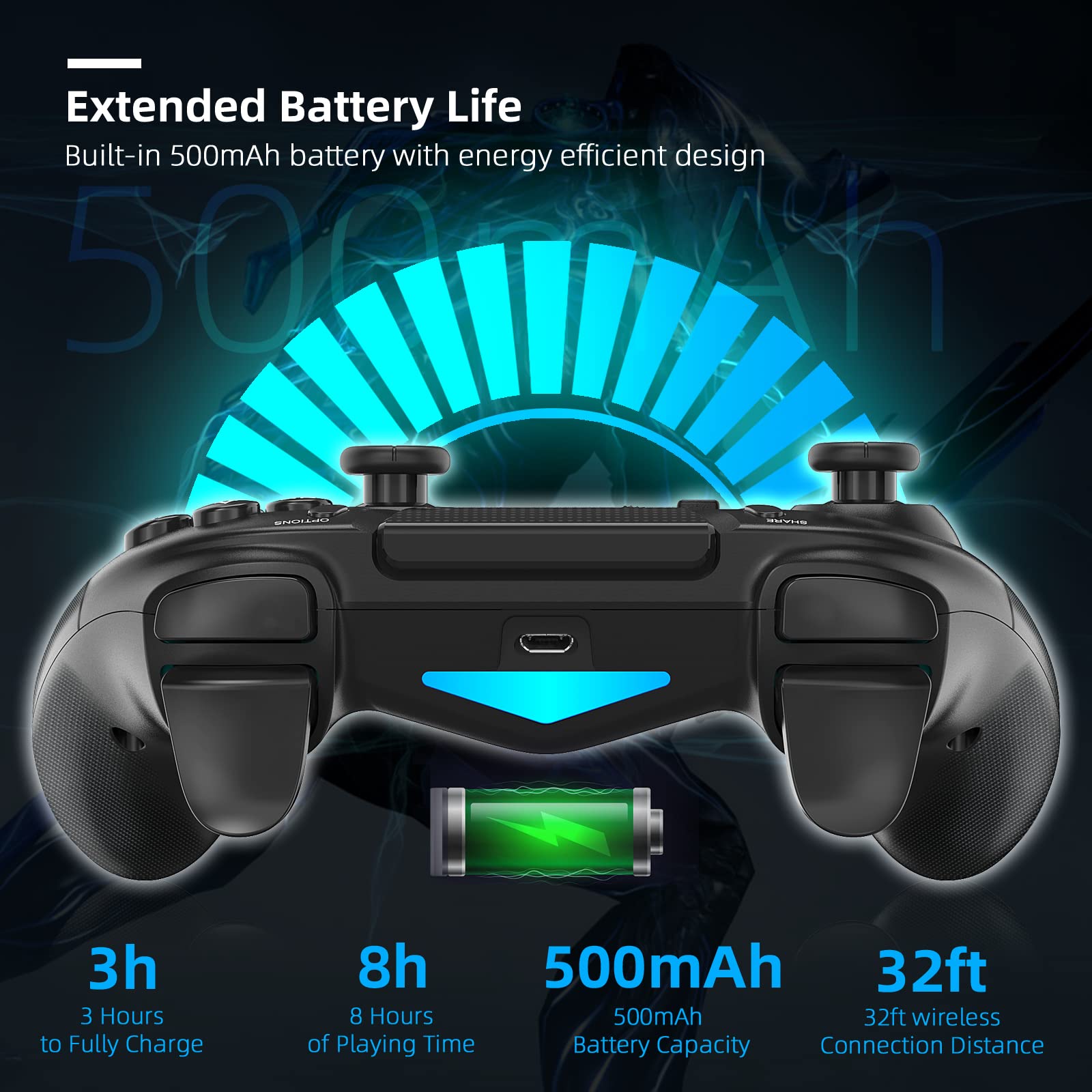 NexiGo Q500 Elite PS4 Controller with Back Buttons, Turbo, Dual Vibration, Gyro Axis, Bluetooth, Programmable Buttons, Built-in Speaker, for PlayStation 4 / iOS14 / Android/PC, Black