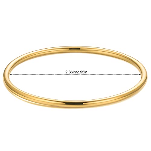 Kainier 3mm 14K Gold Plated Bracelet Stainless Steel Glossy Stackable Thin Round Bangle Bracelet for Women Oval Solid Plain Polished Bracelet Best Gifts for Love
