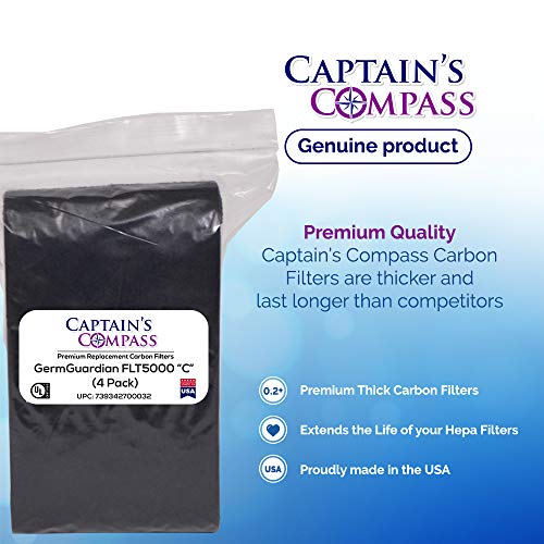 Premium Replacement FLT5000/FLT5111 Carbon Filter C (4 Pack) Carbon Activated Pre Filters for GermGuardian AC5000 Series, Made in USA