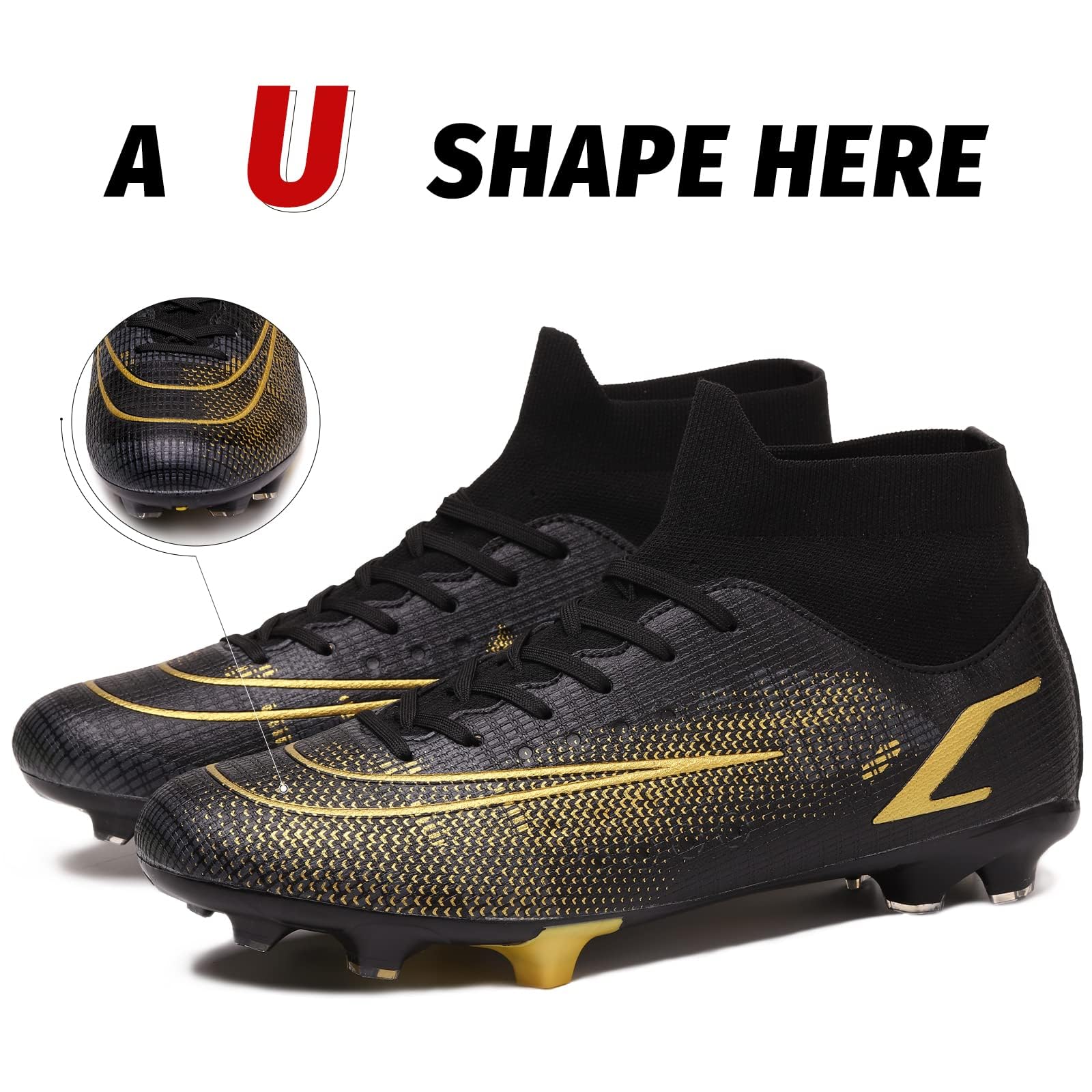 Patomio Eagle Mens Football Cleats Soccer Shoes Breathable Lightweight Durable Non-Slip Training Sneakers Black