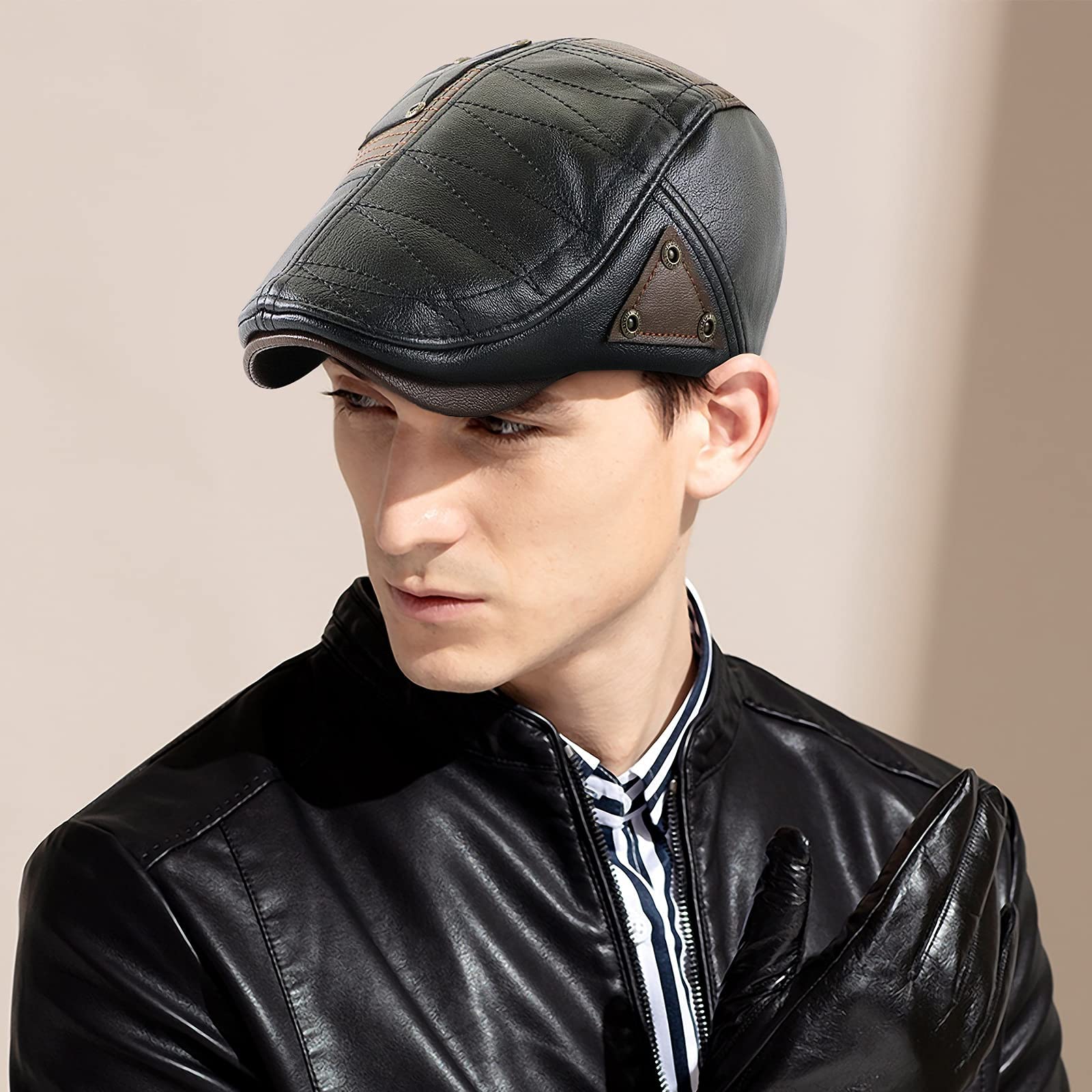 Mens Adjustable PU Leather Ivy Cap Newsboy Hat Classic Golf Flat Cap Gatsby Driving Fishing Hat for Men Father Dad (2# Light Coffee)