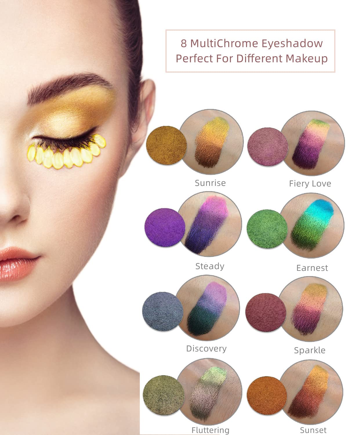 VOFEL Multichrome Eyeshadow Set Glitter Eyeshadow Intense Color Shifting Chameleon Eyeshadow Powder Long Lasting 8 Colors 2.4 Grams