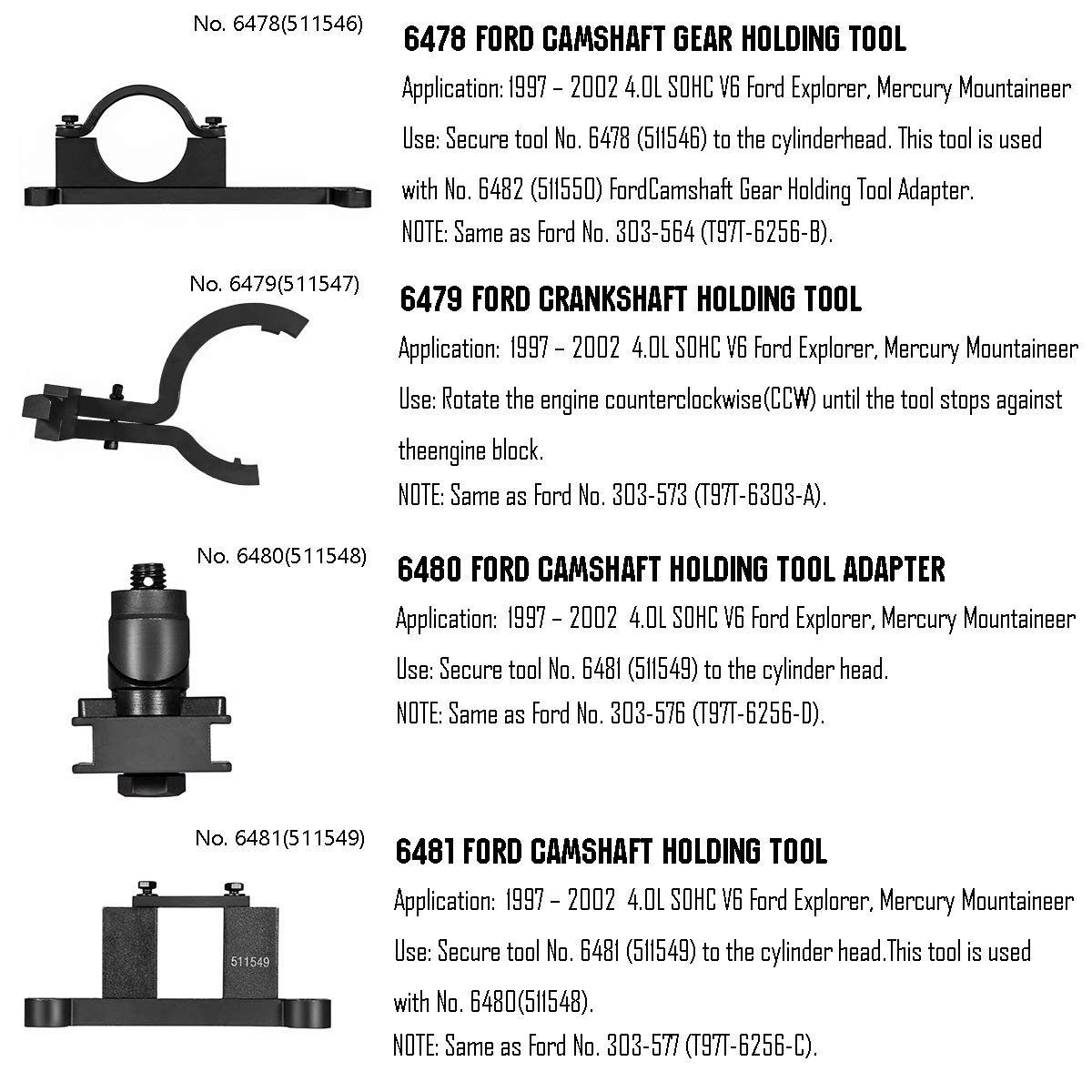 LE-JX 6488 SOHC 4.0L V6 Cam Service Timing 7 Tools Kit/Chains,Head Gaskets,Camshaft,Valve Train Repairs Tool Compatible with 1997~2011 Ford 4.0L Explorer/Mercury/Mountaineer SOHC V6 Engines