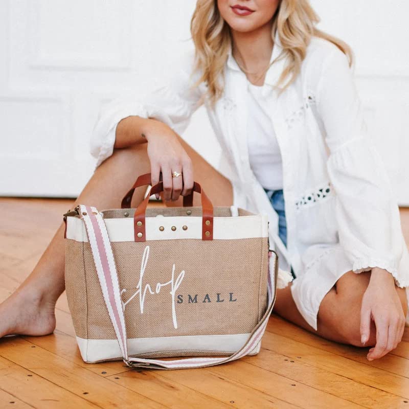 Pretty Simple Me Shop Small Jute Tote Bag | Crossbody Bag | Leather Handle Strap | Adjustable Canvas Crossbody Strap | Large Compartment | Hand Bags | Woven Bag