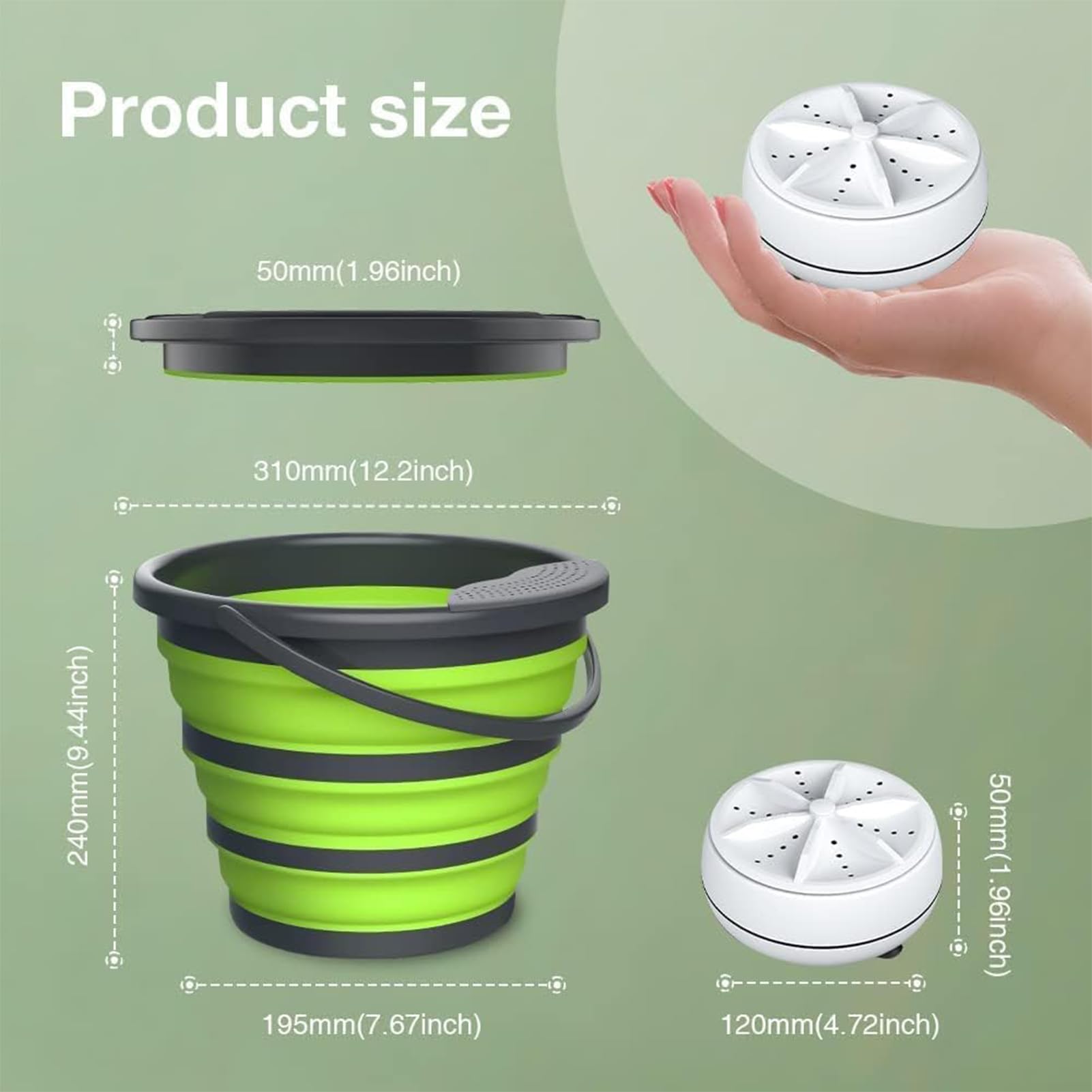 KAZIO Foldable Washing Machine,10L Ultrasonic & Turbine Cleaning Mini Washer, Portable Washing Machine with USB Power Port, Compact Laundry Machine with 24W Motor for Home, Apartment, Camping & Dorms