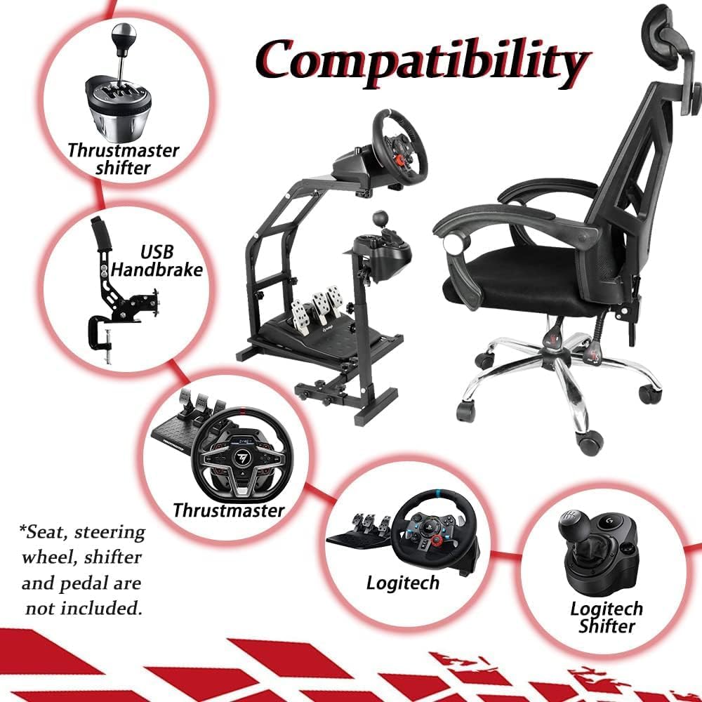 Marada Racing Steering Wheel Stand Adjustable Fit for Logitech Thrustmaster G29 G920 G923 T248 T300 T300RS TX F458 T500 Racing Simulator Cockpit Sim Racing Stand, Shifter Wheel and Pedal Not Included
