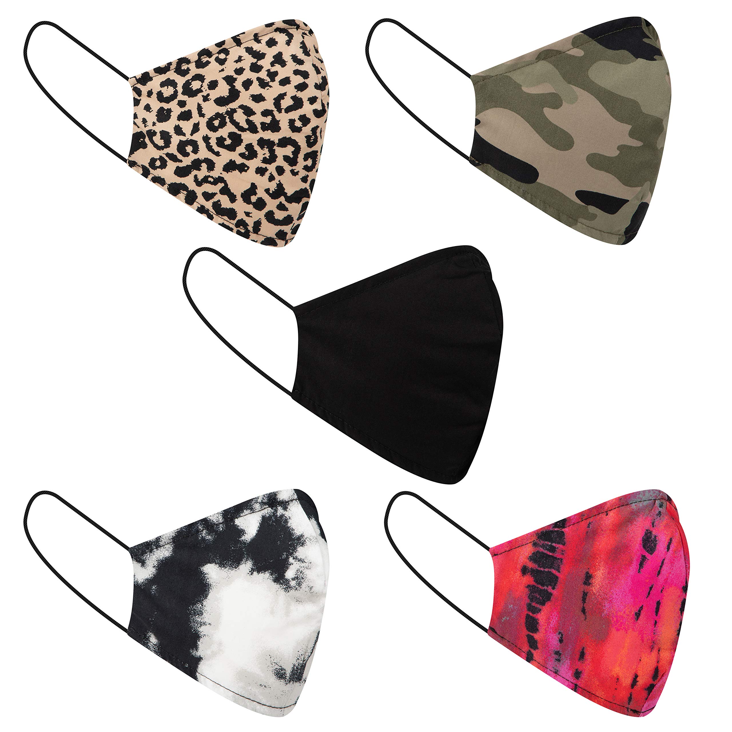 Lanos Safety Smile 5-Pack Fashion Prints Reusable 100% Cotton Face Fask- Nose Wire