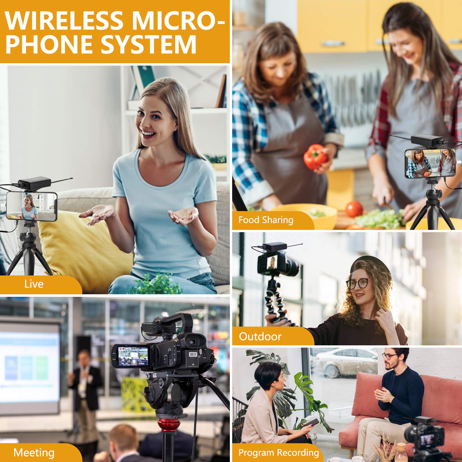 HUUSMOT Wireless Lavalier Microphone System - Dual Lapel Mics and Mini Receiver for Crystal Clear Audio - Perfect for DSLR Camera, iPhone, Video Recording, YouTube, and Vlogging